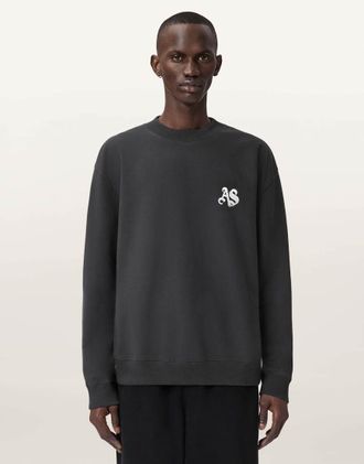AllSaints Icon - Sweat ras de cou - Noir d&eacute;lav&eacute;