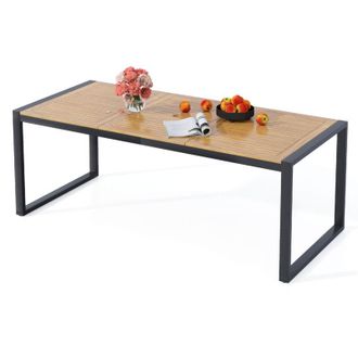 Costway Table &agrave; Manger Ext&eacute;rieur en Bois dAcacia Certifi&eacute; FSC pour 8 Personnes, Table 200x90 cm avec Trou pour Parasol 5 cm, Pied en M&eacute;tal 4