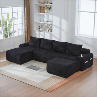 Generic Modernes L-f&ouml;rmiges modulares Sofa, 3-Sitzer-Sofa, modulares Ecksofa aus Cord, ergonomisch geschwungenes Design, ausgestattet mit Aufbewahrungstaschen