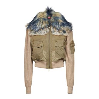 Diesel Femme, Vestes, Vert, Taille: 38 FR Bomber en coton avec finitions c&ocirc;tel&eacute;es et douces
