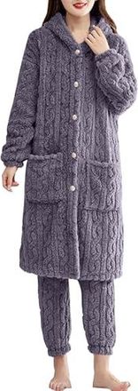 Generic Ensemble de pyjama en polaire pour femme, ensemble de v&ecirc;tements de d&eacute;tente &agrave; manches longues - Manteaux et pantalons d&eacute;contract&eacute;s - V&ecirc;tements de nuit 