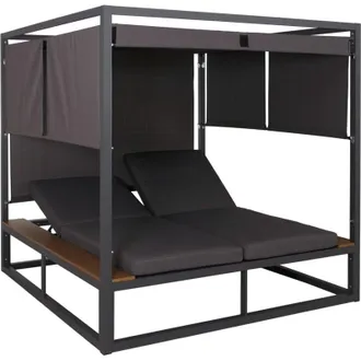 Hhg Aluminium Lounge-Gartenliege HHG 345b, xl Sonnenliege Bali-Liege Daybed, 10cm-Polster dunkelgrau Polster dunkelgrau