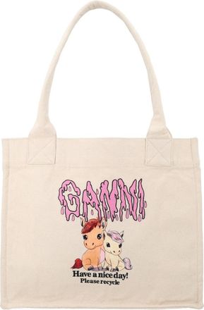 Ganni Womens Tote Bag With Print White Recycled Cotton Handbags Hand