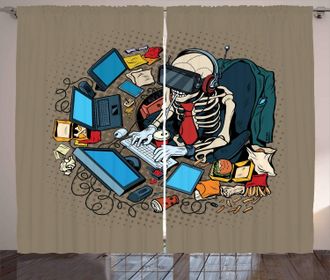 Abakuhaus Gamer Rustikaler Gardine, Skeleton virtuelle Realit&auml;t, Schlafzimmer Kr&auml;uselband Vorhang mit Schlaufen und Haken, 280 x 175 cm, Dunkler Kakao