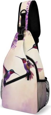Generic Sacoche Bandouliere Fleurs violettes et colibris (art) Multifonction Sling Bag Polyester Sac &agrave; Dos De Voyage pour &eacute;cole Randonn&eacute;e Voyage