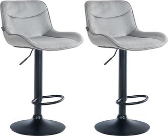 Clp 2er Set Barhocker Vonore Samt I Höhenverstellbar mit Lehne, 360 Grad drehbar I Mit Fußstütze und Metallgestell, Farbe:grau, Gestell Farbe:schwarz