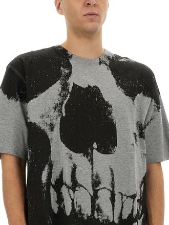Alexander McQueen Skull Print Cotton T-Shirt - Gray