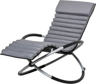 OUTSUNNY Chaise longue &agrave; bascule pliable rocking chair design contemporain avec matelas rev&ecirc;tement aspect daim m&eacute;tal textil&egrave;ne gris noir