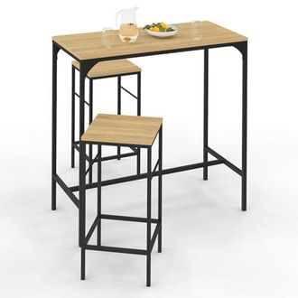 IDMarket Ensemble Table Haute de Bar Detroit 95 cm et 2 tabourets Design Industriel