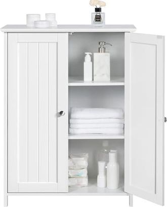 Yaheetech Meuble de Salle de Bain, Placard de Rangement avec 2 Portes, 2 &Eacute;tag&egrave;res R&eacute;glables Meuble de Rangement Chambre Salon Entr&eacute;e 60 x 30 x 80 cm Blanc