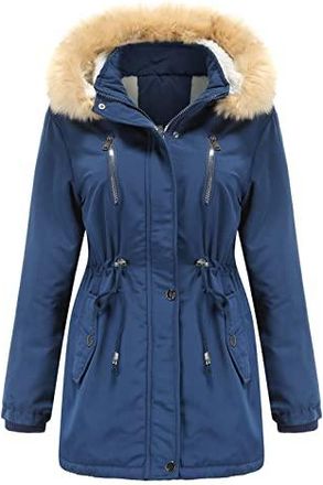 Generic Vestes pour femmes 2026 Manteau &eacute;pais grande taille chaud dhiver doubl&eacute; polaire couleur unie manteau veste dext&eacute;rieur avec fausse capuche, bleu, XXL
