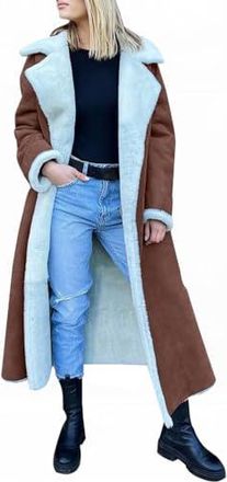 Minetom Manteaux Femme Élégant Manteau Long en Polaire Peluche Manche Longue Similicuir Blouson Hiver Chaud Epaissé Veste Parka A Marron L