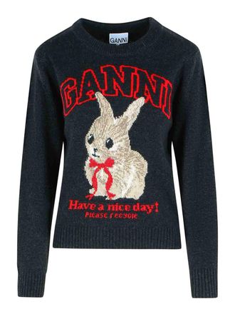 Ganni Pull Col Rond - Gris