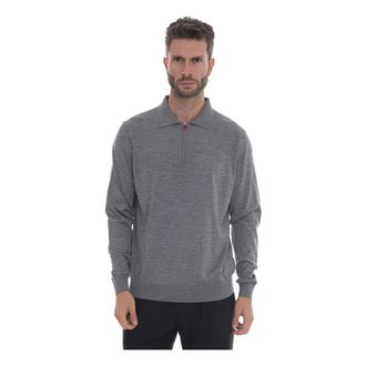 Kiton Homme, Pulls, Gris, Taille: XL Polo &agrave; manches longues avec demi-fermeture &eacute;clair