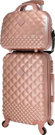 Camomilla 2er Gepäck-Set, Handgepäck (40 l) + Kosmetikkoffer (15 l), Hartschalen, drehbare Rollen, Farbe Rosagold