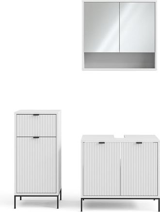 Vicco Badmöbel-Set Weiß Eliza, bestehend aus Bad Spiegelschrank, Waschbeckenunterschrank, Midischrank - Unterschrank- und Hängeschrank-Kombination