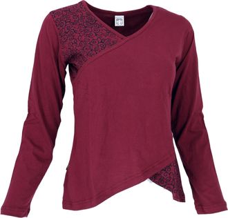 Guru Shop Langarmshirt Boho-chic - Weinrot, Damen, Baumwolle, Size:S