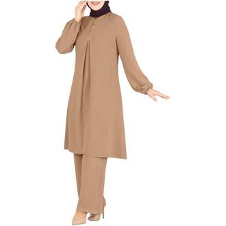 Generic Ensemble de v&ecirc;tements de d&eacute;tente pour femme - Ensemble 2 pi&egrave;ces - Sweat court sur le devant - Pantalon de surv&ecirc;tement &agrave; jambe large - Costume de loisi