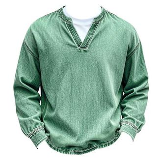 Generic Sweat-shirt l&eacute;ger pour homme - Col en V - Manches longues - Grande taille - V&ecirc;tements classiques tendance - T-shirt d&eacute;contract&eacute; et tendance pour homme