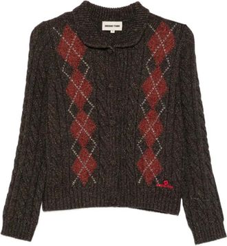 Shushu/Tong Shushu/Tong - Cardigan en maille &agrave; motif losanges r&eacute;tro - Femme - Pulls - Brun - Taille: 36 FR