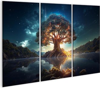 Islandburner Bild auf Leinwand Yggdrasil Leuchtender Baum Leben Olorful Heiliger Weltbaum Nordische Mythologie Bilder Wandbilder Poster JEMC-3P