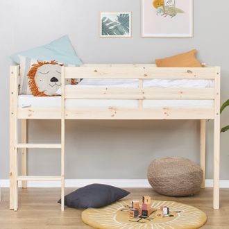 HOPPEKIDS ECO Comfort Hochbett | 70x160 mit Lattenrost | Natur | Das Nordische Umweltzeichen | T&Uuml;V-Zertifiziert | FSC-zertifiziertes massives Kiefernholz | Entw