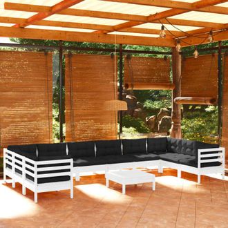 vidaXL 11-tlg. Garten-Lounge-Set mit Kissen Wei&szlig; Kiefernholz vidaXL