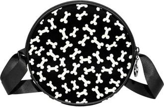 Generic Petit sac &agrave; bandouli&egrave;re rond pour femme, motif os de chien, sac &agrave; dos avec fermeture &eacute;clair, bretelles r&eacute;glables, sac &agrave; main rond d&eacute;contract&eacute; pour fem