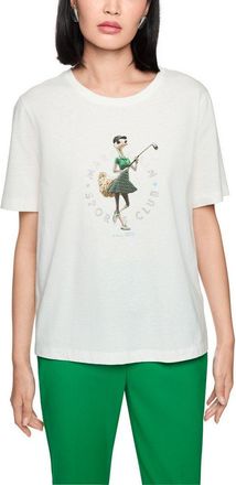 Marc Cain T-Shirt Golfing Premium Damenmode mit Vogelstrau&szlig;, Verzierung mit Strasssteinchen