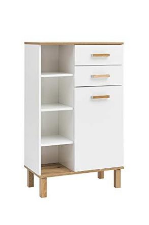Schildmeyer Highboard Padua 142177, weiß Glanz/Eiche Landhaus Dekor, 67,0 x 35,0 x 114,5 cm