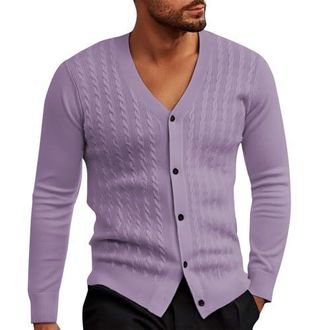 Generic Cardigan tricot&eacute; pour homme avec col en V et boutons - Couleur unie - Manches longues - Coupe ajust&eacute;e - Chaud et confortable - Automne et hiver - Avec