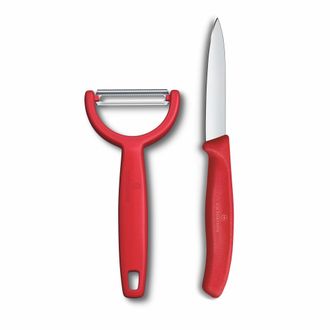 Victorinox by Swiss Army Swiss Classic Gem&uuml;semesser und Sparsch&auml;ler, 2-teilig, Extra Scharfe Klinge, f&uuml;r Obst und Gem&uuml;se, Rostfreier Stahl, Rot