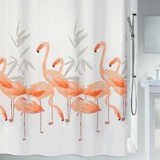 Spirella Schimmel Duschvorhang-Anti-Bakteriell, waschbar, wasserdicht, Polyester, Flamingo 240x180cm, Orange, 240 x 180