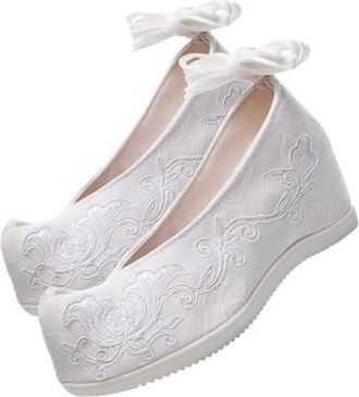 BESPORTBLE Chaussures de Mari&eacute;e Brod&eacute;es en Coton Blanc Talon Plat Antid&eacute;rapant Taille 37 Style Hanfu Traditionnel L&eacute;g&egrave;res et Confortables pour Danse et C&eacute;r&eacute;monie