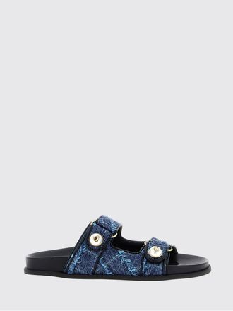 Jimmy Choo London Fayence flache Sandalen von aus Denim mit Perlen und Monogramm