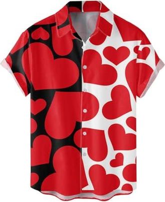 Generic Chemises boutonn&eacute;es d&eacute;contract&eacute;es &agrave; revers imprim&eacute; &agrave; manches courtes pour la Saint-Valentin, le printemps et l&eacute;t&eacute;, la Saint-Valentin, la Saint-Valenti
