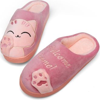 Mishansha Winter Hausschuhe Herren Baumwolle Damen Pantoffeln Pl&uuml;sch Gef&uuml;ttert Warm Slippers Rot 37/38 EU (Herstellergr&ouml;&szlig;e 38/39 EU)