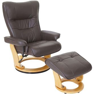 Hhg Mca Relaxsessel Edmonton, Fernsehsessel Hocker, Echtleder 130kg belastbar braun, naturbraun
