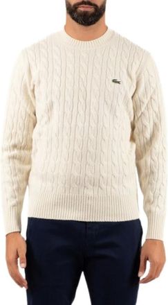 Lacoste Pull en laine &agrave; col rond torsad&eacute; - Homme - Pulls - Beige - Taille: S
