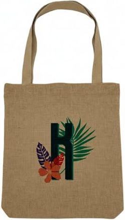 Fabulous Sac Shopping Tote Bag Aspect Lin - K Kate Katia Lettre Pr&eacute;nom Fleurs Tropicale Exotique - Sac de Courses Toile Epaisse 360g Beige Naturel Cabas Port&eacute; 