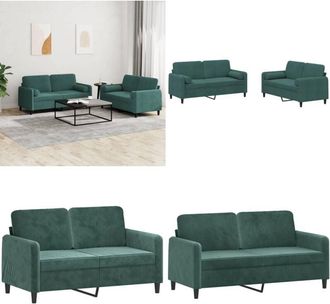 vidaXL Vidaxl - 2-tlg. Sofagarnitur mit Kissen Dunkelgrün Samt - Samtsofa - Wohnlandschaft - Couch - Zweier Sessel - Dunkelgrünes Sofa - Home & Living