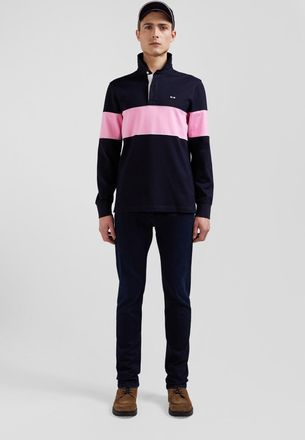 Eden Park Maillot Manches Longues En Coton Bleu Marine Broderie 10 Coupe Regular