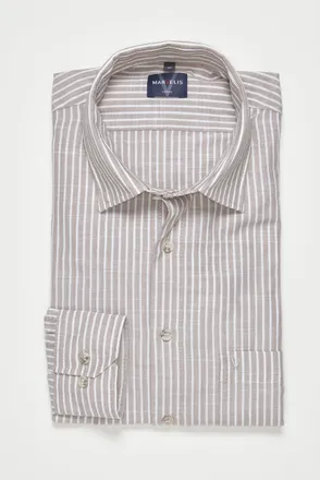 Marvelis Langarmhemd MARVELIS, Herren, Gr. XXL, N-Gr, taupe, Web, Obermaterial: 52% Lyocell, 48% Baumwolle, gestreift, h&uuml;ftbedeckend, Rundhals, 2-Knopf-Mansche