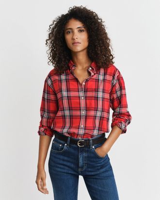 GANT Damen Relaxed Fit Flanellbluse mit Karomuster (32) RUBY Rot