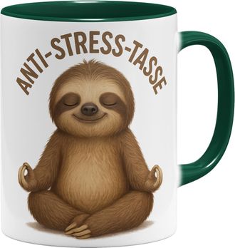 OM3 Faultier Anti-Stress Kaffee-Tasse mit Spruch - lustige Keramiktasse f&uuml;r Chiller und Faulenzer - Yoga Sloth Motiv - Keramik Becher - 325ml - Beidseitig