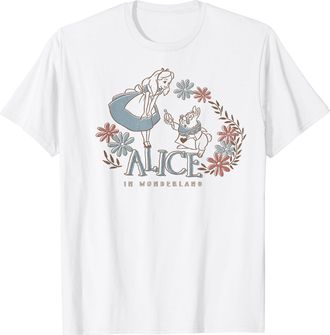 Disney Alice In Wonderland Rabbit & Alice Floral Logo T-Shirt