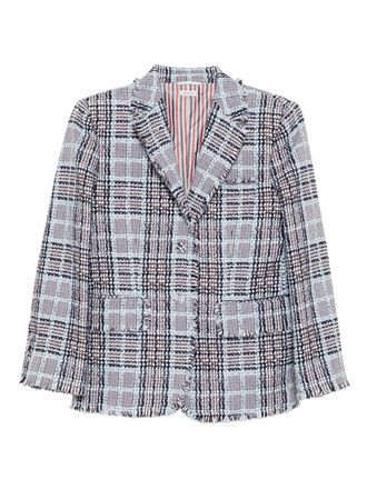 Thom Browne frayed plaid-checked blazer - Wei&szlig;