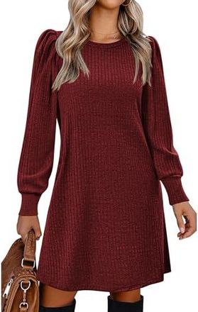 Zeagoo Robe pour femme - Col rond - Robe en tricot bouffant - Légère - Avec poches - Manches longues - Robe tunique pour lautomne et lhiver - Tailles S à XXL