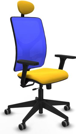 Piqueras y Crespo Kabinenstuhl mit 3D-Armen, h&ouml;henverstellbarer Lendenwirbelst&uuml;tze und festem Kopfteil, ausgestattet mit Syncro/Traslack und Schneideschaum, Blau/Gelb