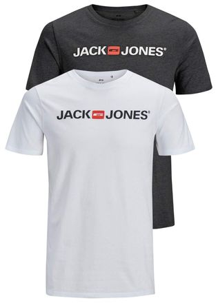 Jack & Jones Herren JJECORP Logo Tee SS Crew Neck 2er Pack T-Shirt, Dark Grey Melange/2-PACK W. WH, XXXL